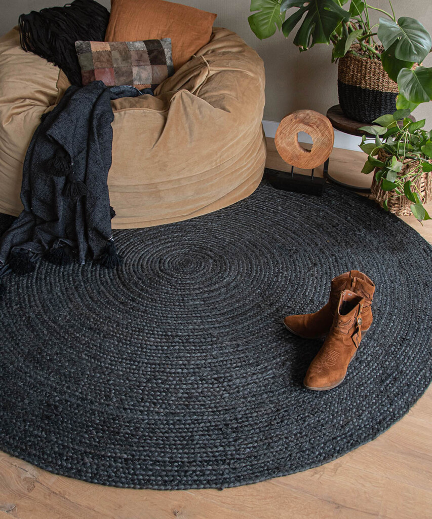 Jute Teppich Rund Pure - Schwarz [special edition] | Tapeso