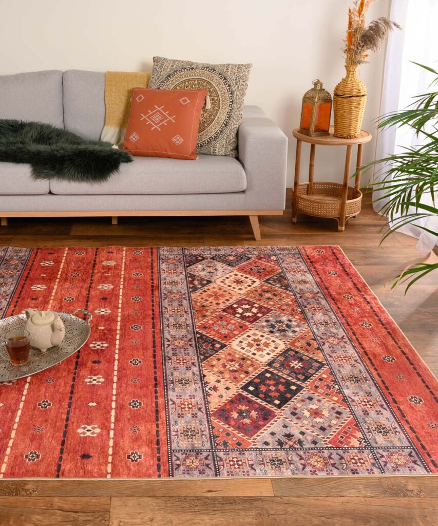 Retro Teppich Waschbar - Moderna Terrakotta | Tapeso