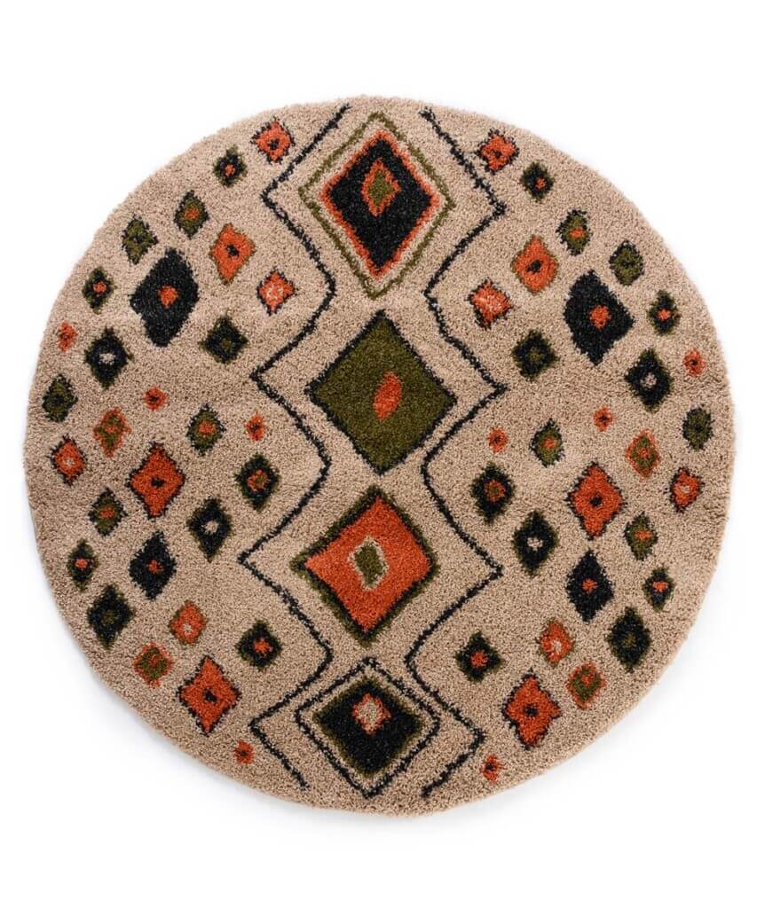 Boho Teppich Rund Hochflor Artisan - Beige/Bunt | Tapeso