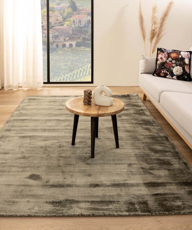 Viskose Teppich Rund - Glamour Olivgrün | Tapeso